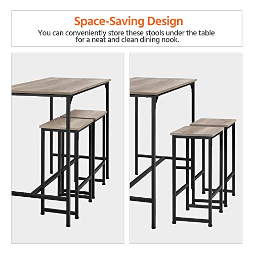 Yaheetech 3 Piece Bar Table Set, 47.5β Industrial Dining Table Set, Counter Height Table with Bar Stools Set of 2, Kitchen Breakfast Table and Chairs for Dining Room, Living Room, Apartment