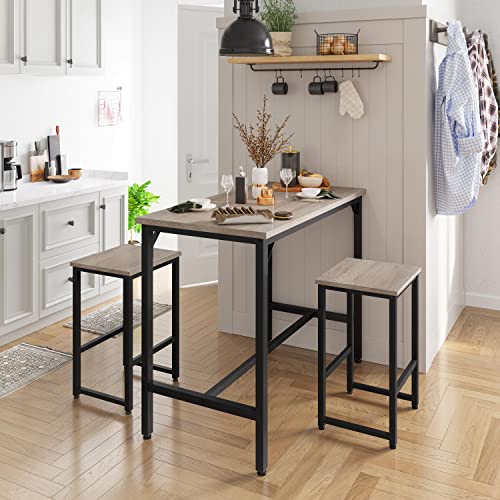 Yaheetech 3 Piece Bar Table Set, 47.5β Industrial Dining Table Set, Counter Height Table with Bar Stools Set of 2, Kitchen Breakfast Table and Chairs for Dining Room, Living Room, Apartment