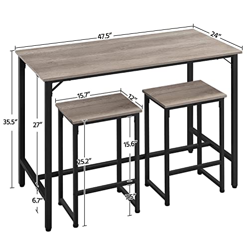 Yaheetech 3 Piece Bar Table Set, 47.5β Industrial Dining Table Set, Counter Height Table with Bar Stools Set of 2, Kitchen Breakfast Table and Chairs for Dining Room, Living Room, Apartment