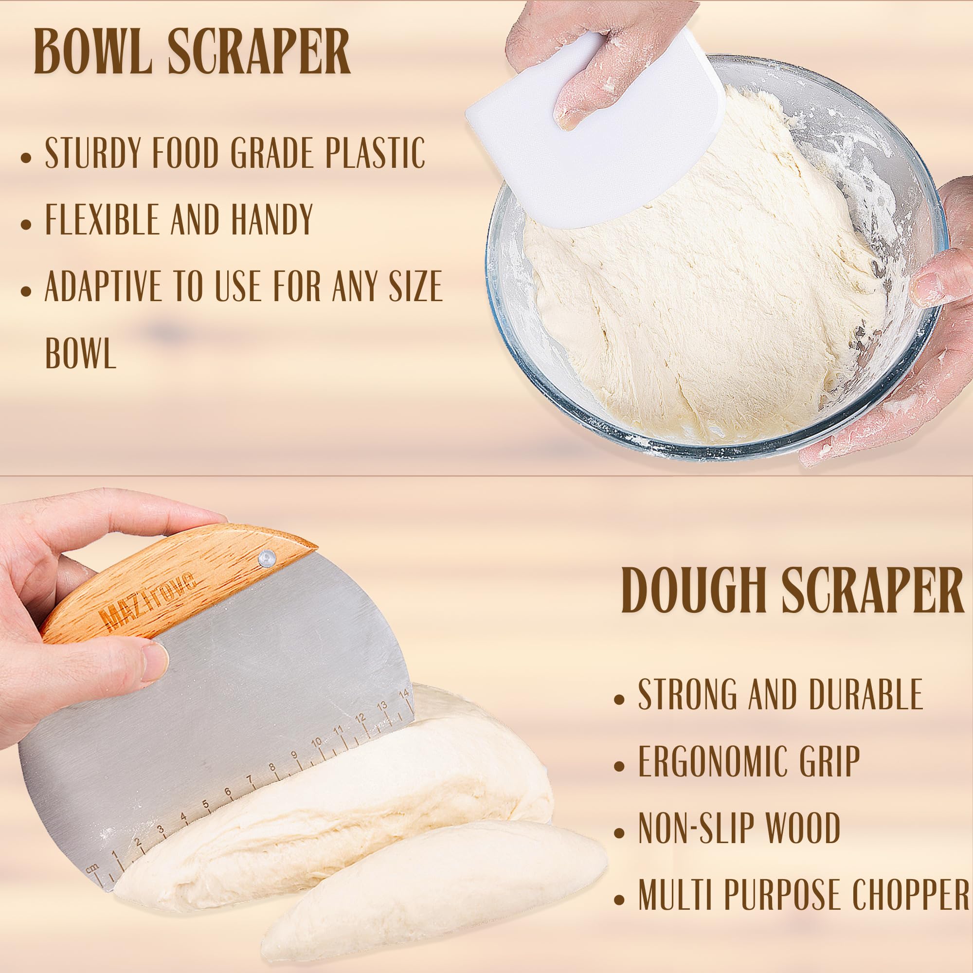 Banneton Bread Proofing Basket Gift Set of 2 - Proofing Baskets 10" Oval & 9" Round Rattan Sourdough Bread Baking Supplies with Bread Lame, Dough Scrapers, Liners, Dough Whisk, Bread Bag &16 Stencils
