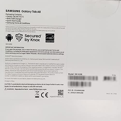 SAMSUNG Galaxy Tab A8 10.5"(32GB, 3GB) Full HD, Fingerprint Secure, All-Day Battery, Android 11 Wi-Fi Tablet, US Model SM-X200 (w/ 64GB SD, Gray)