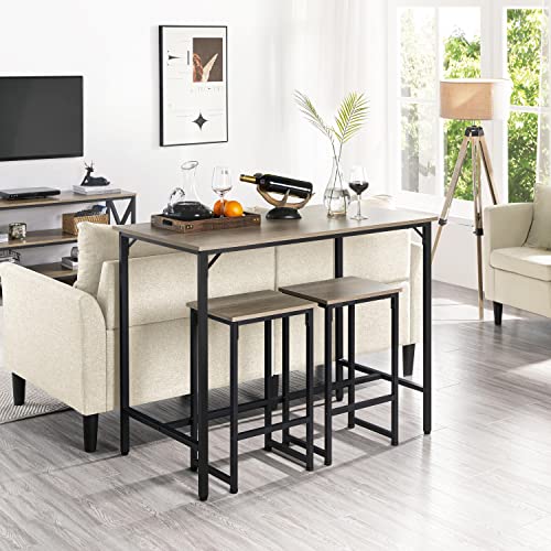 Yaheetech 3 Piece Bar Table Set, 47.5β Industrial Dining Table Set, Counter Height Table with Bar Stools Set of 2, Kitchen Breakfast Table and Chairs for Dining Room, Living Room, Apartment