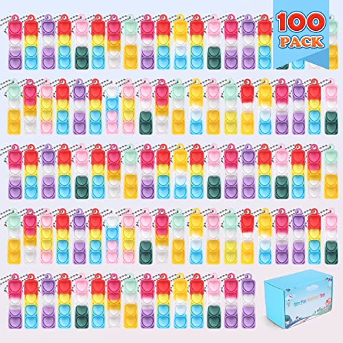 100Pcs Valentines Mini Pop It Fidget Toys Bulk Party Favors for Kids Pop Keychain Sensory Toys Bag Fillers Pop Toddler Carnival Treasure Easter Classroom Prizes Stress Reliever Anti-Anxiety Toy