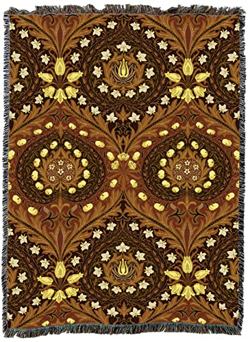 Pure Country Weavers William Morris Eden Saddle Gold Blanket - Arts & Crafts - Gift Tapestry Throw Woven from Cotton - Made in The USA (72x54)