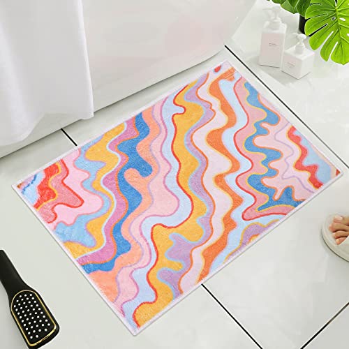 Striped Abstract Small Rugs,2 x 3 Colorful Rug,Small Bedroom Rug,Faux Wool Hippie Aesthetic Colorful Striped Geometric Ultra Soft Non-Slip Carpet Indoor Mat,for Bedroom Bathroom Entryway Doormat