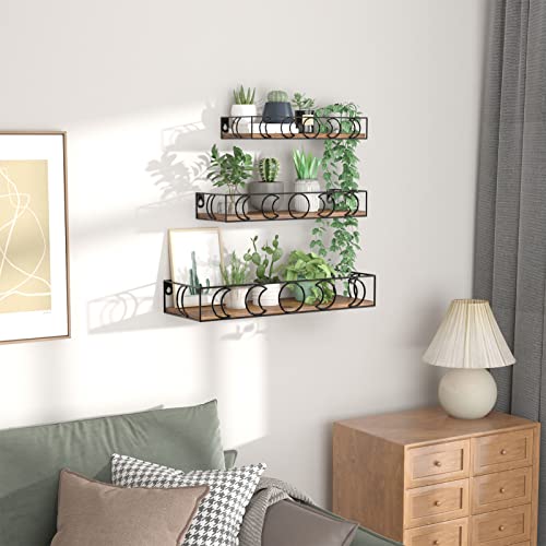 PHAREGE Moon Phase Floating Shelves Wall Mounted Set of 3, Small Book Shelf for Wall Decor Storage, Rustic Wall Shelves for Bedroom Bathroom Living Room