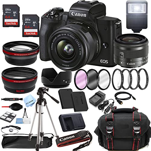 Canon M50 Mark II Mirrorless Digital Camera with 15-45mm Lens+ 128GB Memory + Case + Tripod + Filters (36pc Bundle)