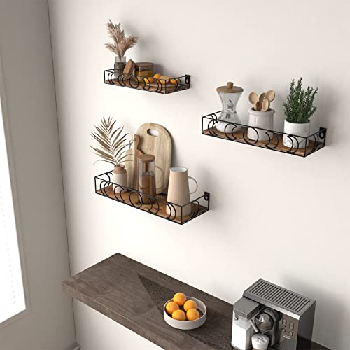 PHAREGE Moon Phase Floating Shelves Wall Mounted Set of 3, Small Book Shelf for Wall Decor Storage, Rustic Wall Shelves for Bedroom Bathroom Living Room