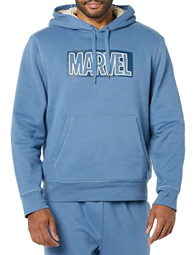 Amazon Essentials Men's Disney Sherpa-Lined Pullover Hoodie Sweatshirts, Marvel Logo, Medium