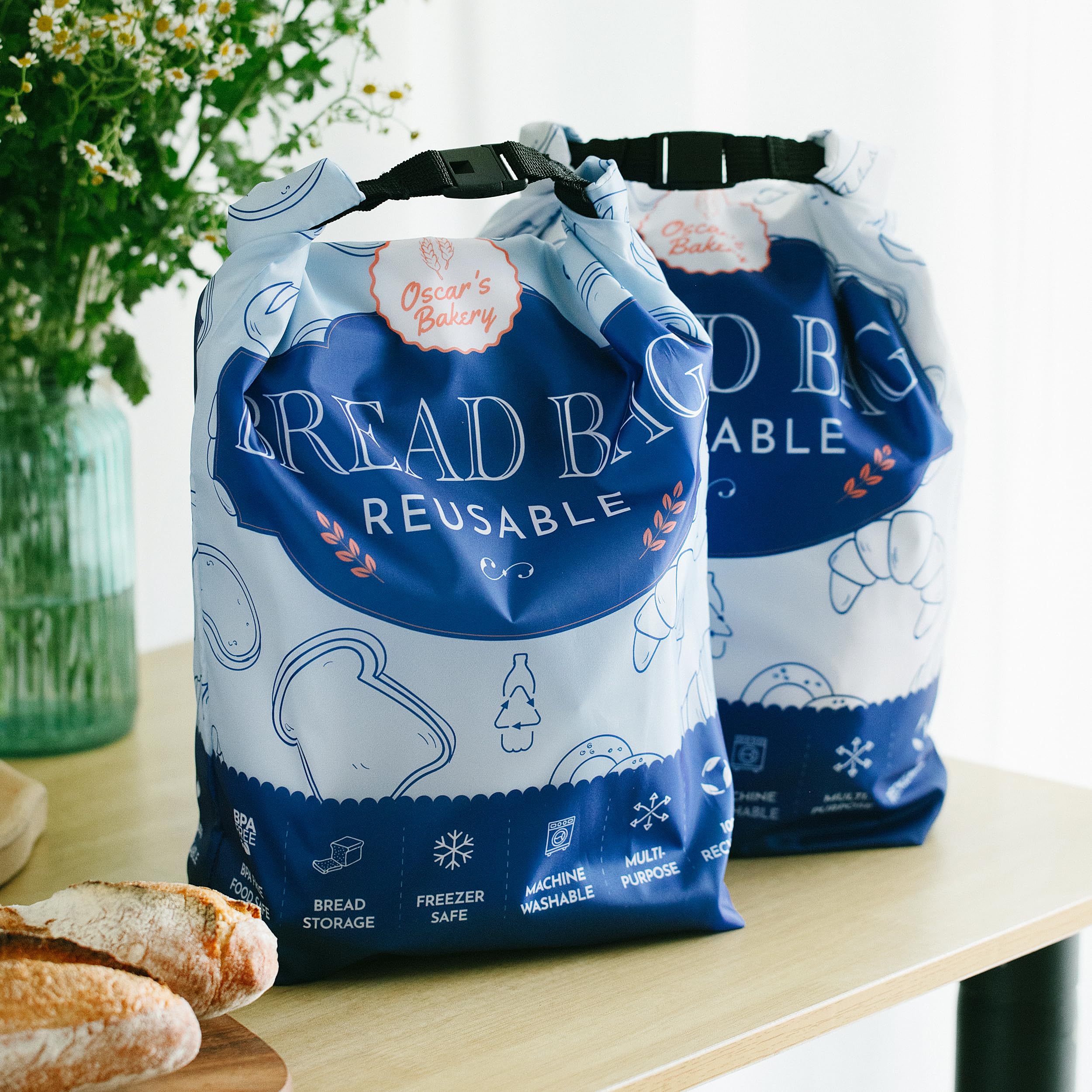Oscar's Bakery Sourdough Starter Kit & Reusable Bread Bags Bundle- Premium Glass Jar, Digital Recipe, Accessories & Eco-friendly Bread Storage Bags