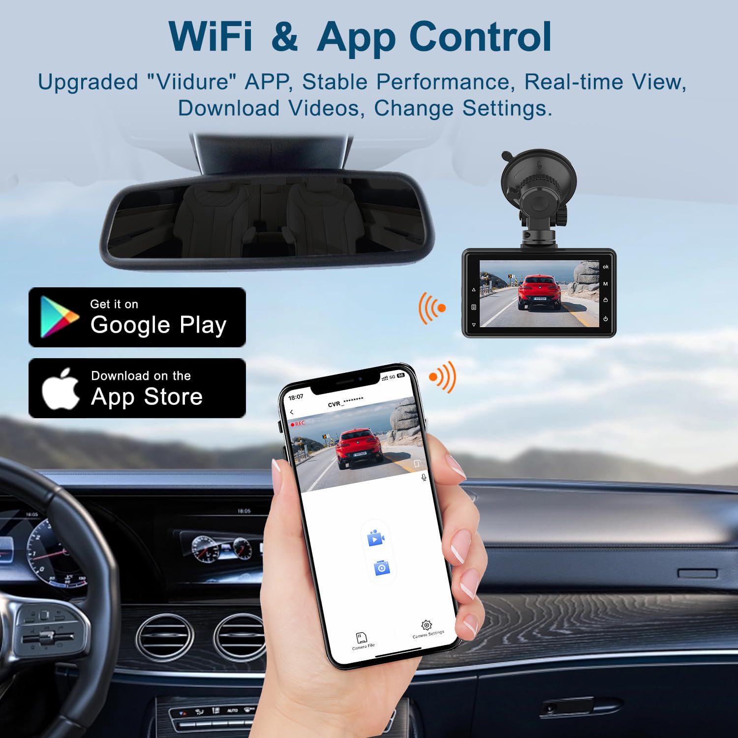 Dash Cam Front and Rear 2.5K+1080P FHD WiFi Dual Dash Camera for Cars, 170° Angle Dashboard Camera with 64G SD Card, App Control,3” IPS Screen,Night Vision,Parking Mode,G-Sensor,WDR,Loop Recording