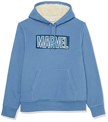 Amazon Essentials Men's Disney Sherpa-Lined Pullover Hoodie Sweatshirts, Marvel Logo, Medium