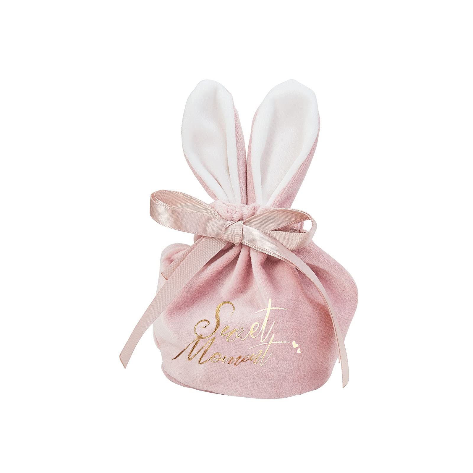 KitBeads 10Pcs Pink Drawstring Velvet Bags with Rabbit Ear Round Bottom Jewelry Pouches for Gifts Wedding Candy Bags Party Favors