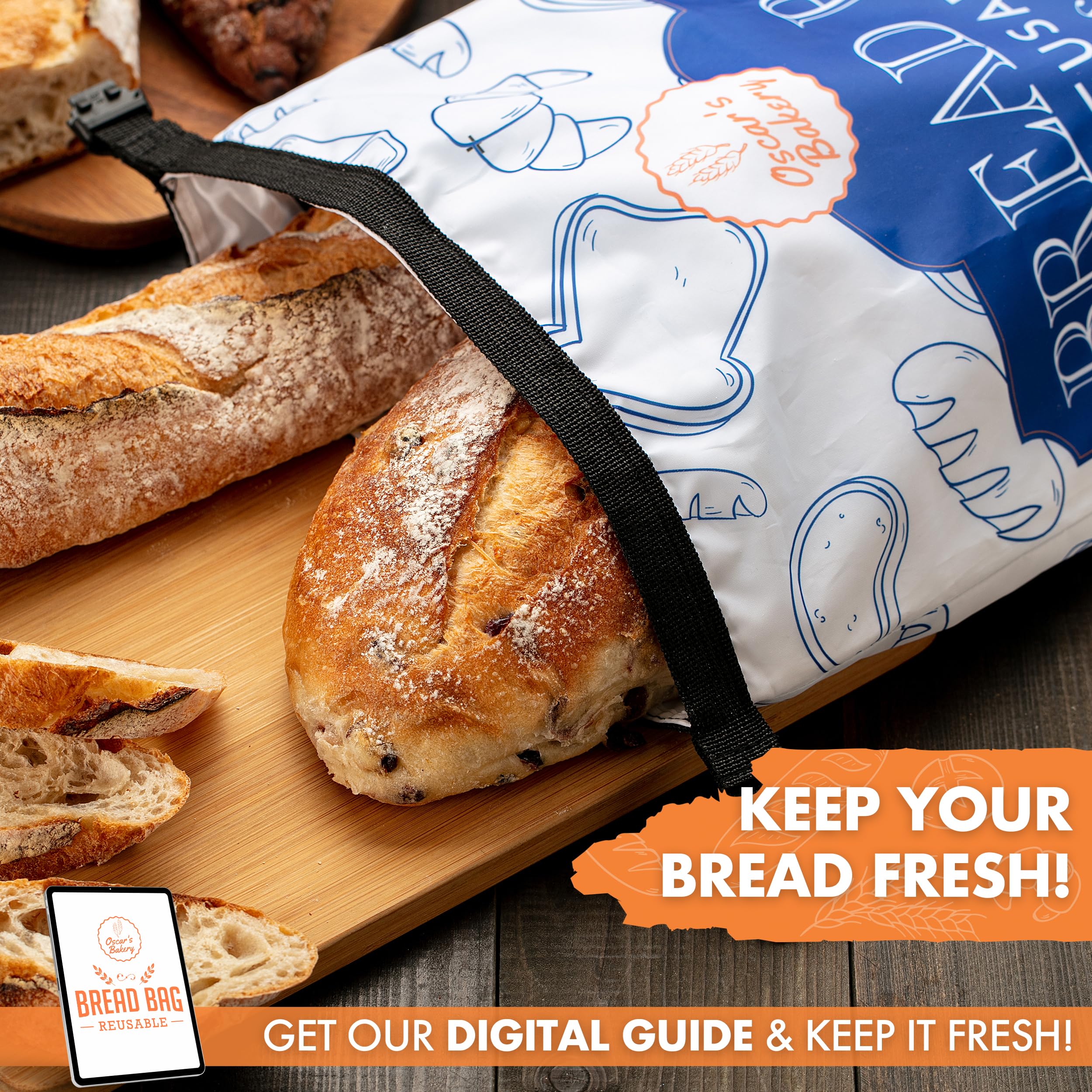 Oscar's Bakery Sourdough Starter Kit & Reusable Bread Bags Bundle- Premium Glass Jar, Digital Recipe, Accessories & Eco-friendly Bread Storage Bags
