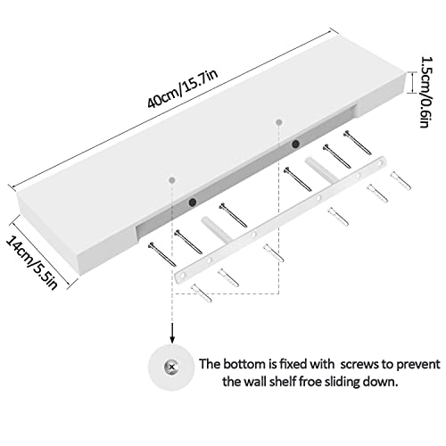 Set of 3 Floating Shelves,Wall Mounted Floating Storage Shelves,White Finish Wall Mount Shelf Sets, Wood Wall Shelves for Decor and Display,Be Used for Kitchen, Bathroom,Living Room, Bedroom and More.