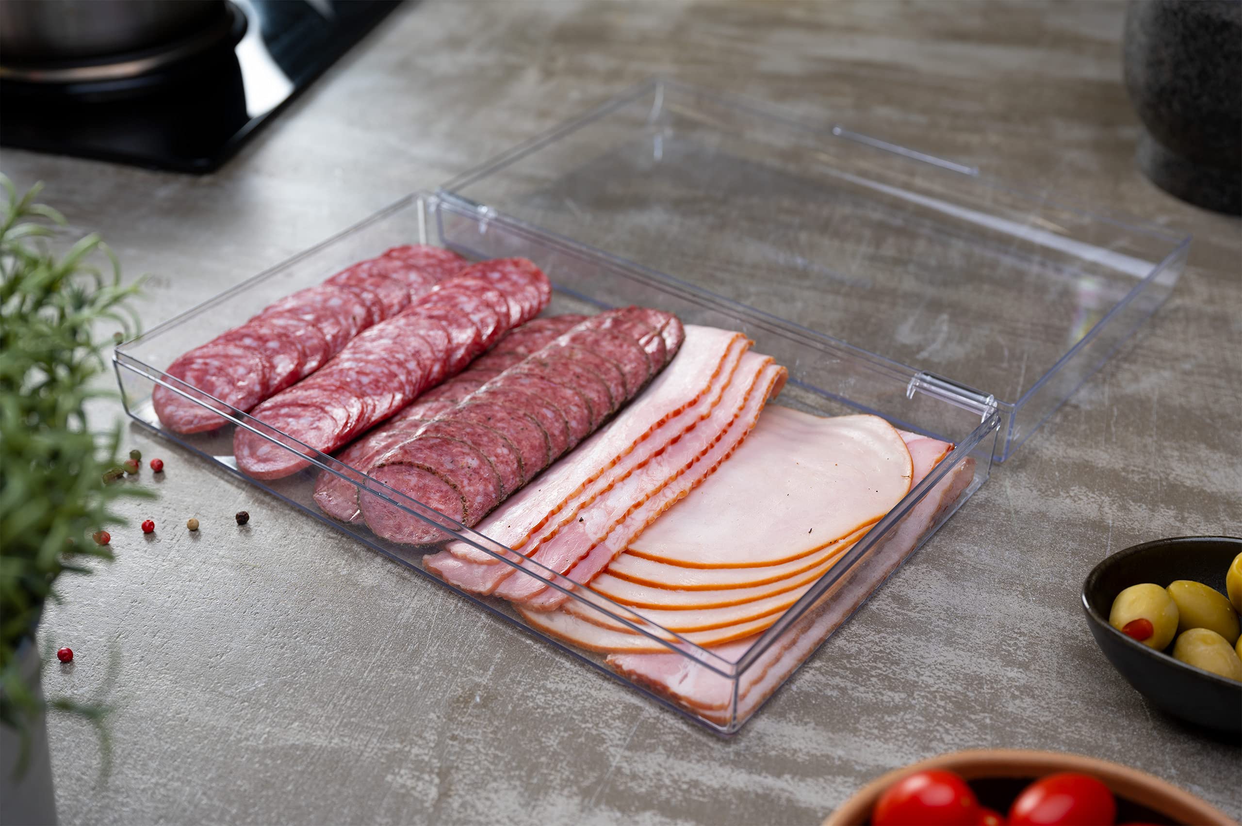 Pikanty - Fridge and Freezer Deli Keeper with Hinged Lid. Great for Meat, Cheese, Bacon, Cold Cuts and more. Made in USA