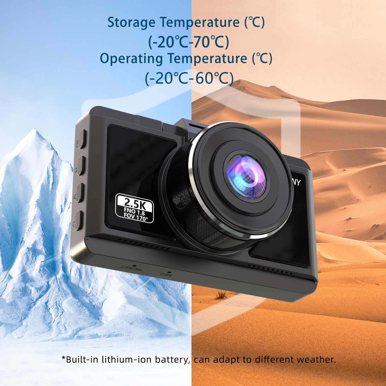 Dash Cam Front and Rear 2.5K+1080P FHD WiFi Dual Dash Camera for Cars, 170° Angle Dashboard Camera with 64G SD Card, App Control,3” IPS Screen,Night Vision,Parking Mode,G-Sensor,WDR,Loop Recording