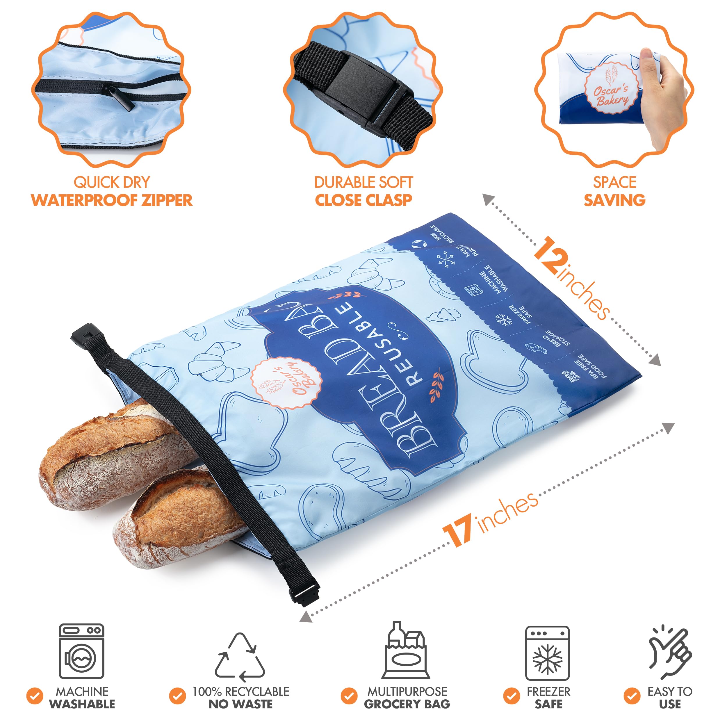 Oscar's Bakery Sourdough Starter Kit & Reusable Bread Bags Bundle- Premium Glass Jar, Digital Recipe, Accessories & Eco-friendly Bread Storage Bags