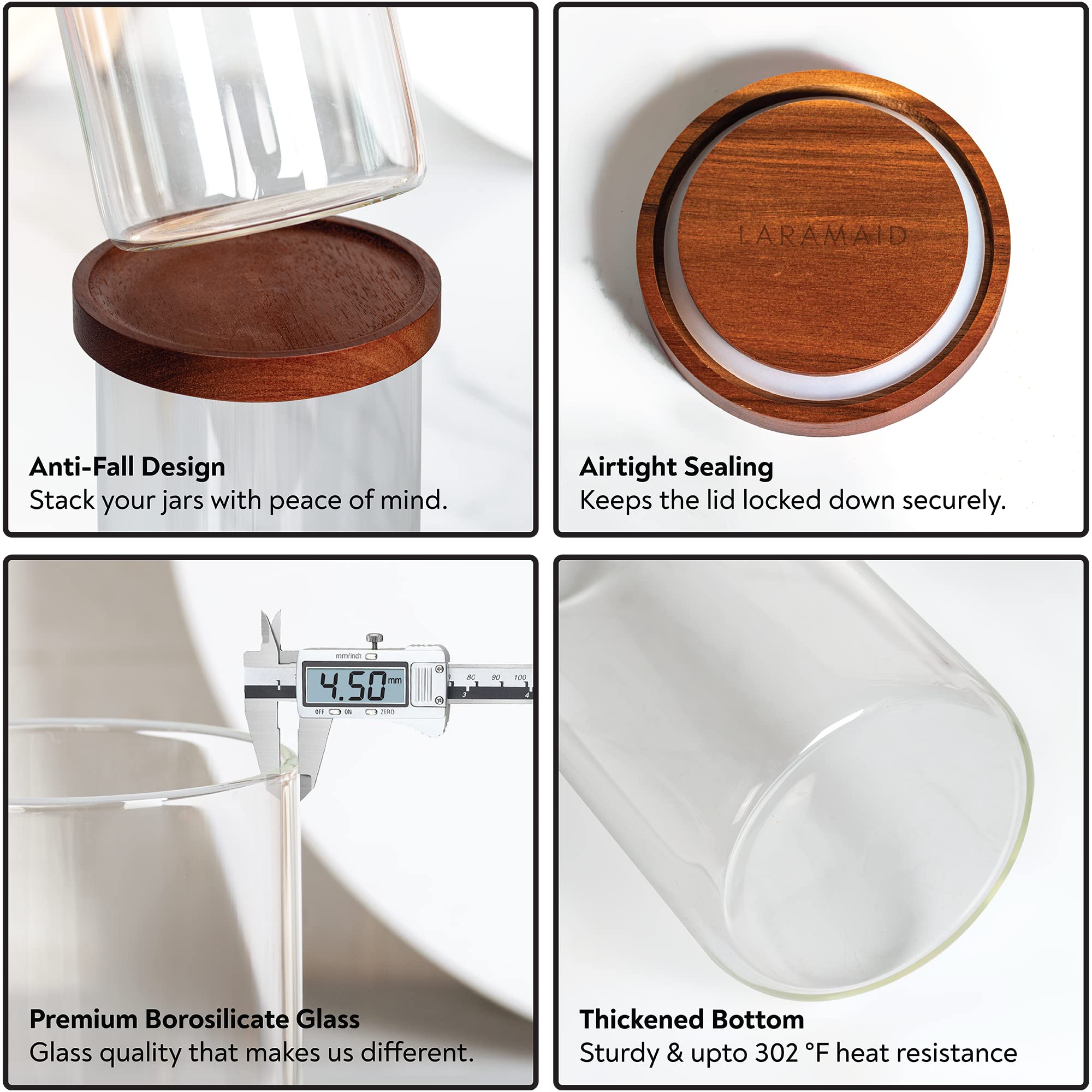 Laramaid 101oz 2Pack Glass Jar Canisters with Minimalist Labels, Round Pantry Jars with Brown Acacia Lids, Vinyl Customized Labels and White Pen, Food Storage Containers for Home, Kitchen and Pantry