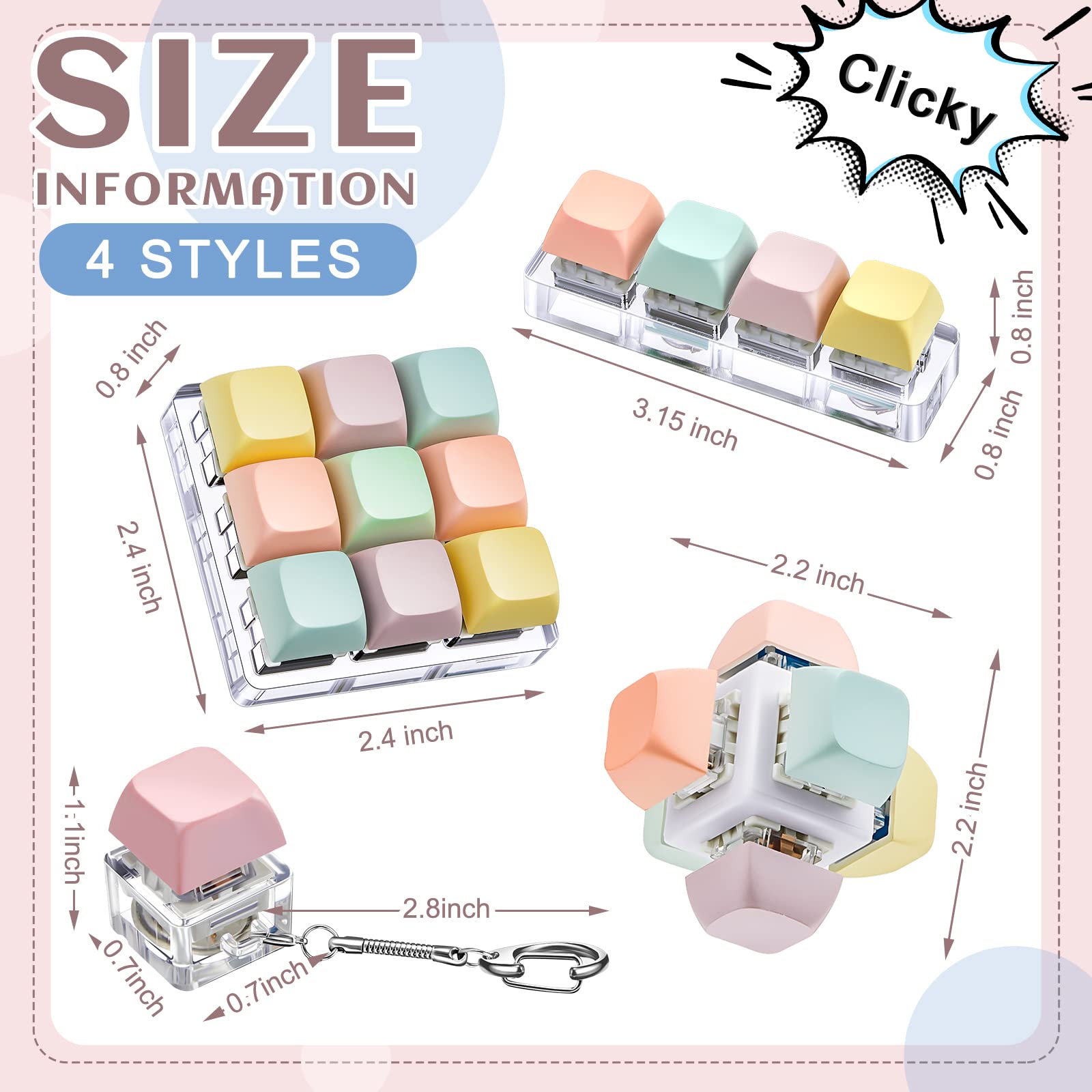 4 Pcs Decompression Toys Keyboard Clicker Toy Keyboard Cube Toy Mechanical Key Toy Keyboard Button Stress Relief for Adult Gifts to Relief Pass Time (Trendy)