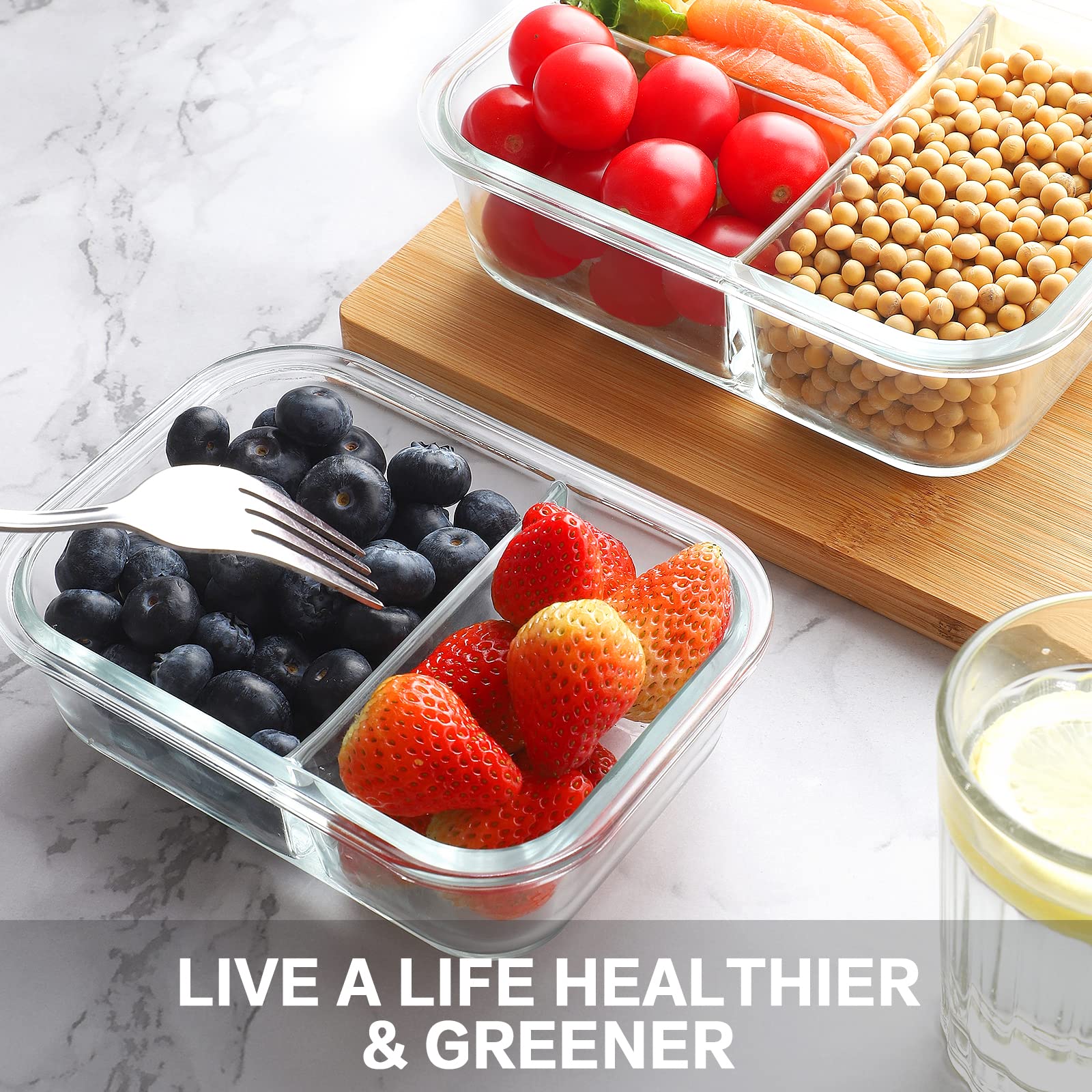 Bayco 9 Pack Glass Meal Prep Containers 3 & 2 & 1 Compartment, Glass Food Storage Containers with Lids, Airtight Glass Lunch Bento Boxes, BPA-Free & Leak Proof (9 lids & 9 Containers)