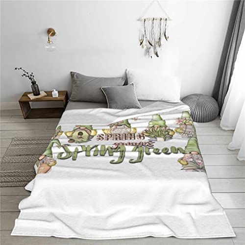Easter Spring Throw Blanket 60x50inch, Green Gnomes Flannel Fleece Blanket for Sofa Couch, Decorative Warm Blankets for Living Room/Bedroom