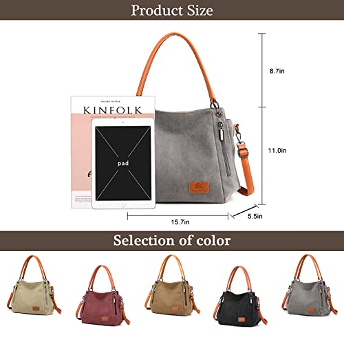 Women's Canvas Vintage Shoulder Bag Hobo Daily Purse Large Tote Top Handle Shopper Handbag (Black)