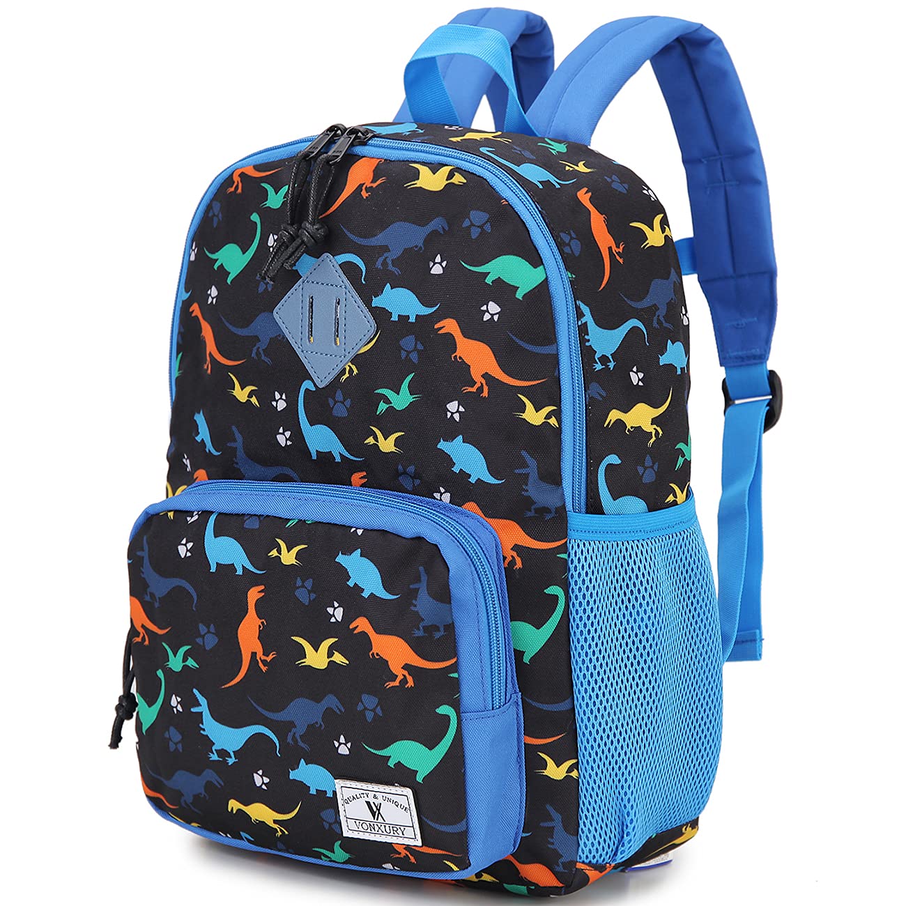 VX VONXURY Kids Backpack,Cute Preschool Toddler Schoolbag for Boys with Chest Strap SmallďźBlack Dinosaur