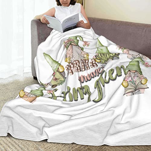 Easter Spring Throw Blanket 60x50inch, Green Gnomes Flannel Fleece Blanket for Sofa Couch, Decorative Warm Blankets for Living Room/Bedroom