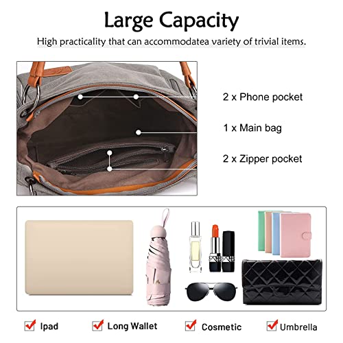 Women's Canvas Vintage Shoulder Bag Hobo Daily Purse Large Tote Top Handle Shopper Handbag (Black)