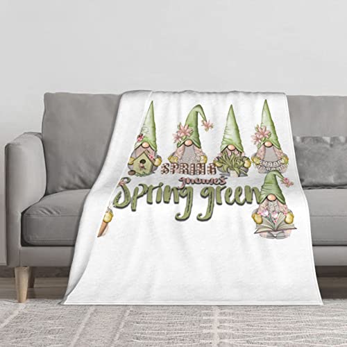 Easter Spring Throw Blanket 60x50inch, Green Gnomes Flannel Fleece Blanket for Sofa Couch, Decorative Warm Blankets for Living Room/Bedroom