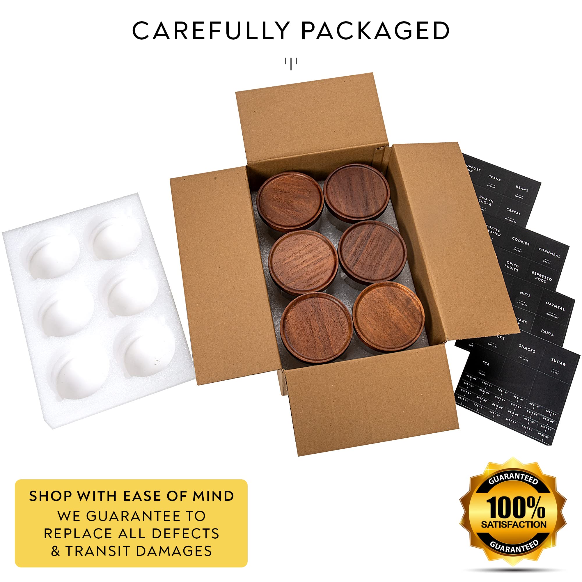 Laramaid 101oz 2Pack Glass Jar Canisters with Minimalist Labels, Round Pantry Jars with Brown Acacia Lids, Vinyl Customized Labels and White Pen, Food Storage Containers for Home, Kitchen and Pantry