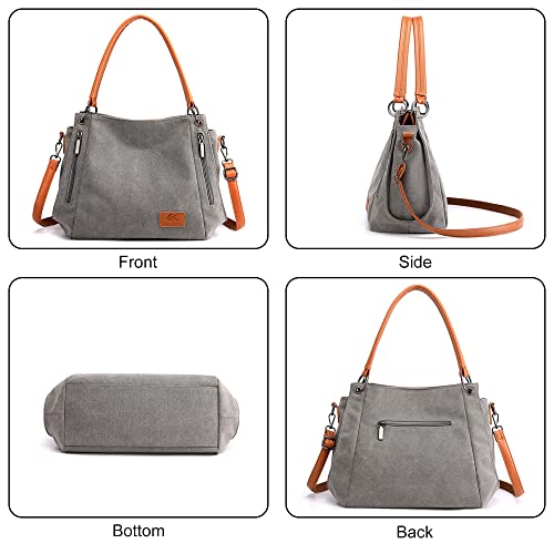 Women's Canvas Vintage Shoulder Bag Hobo Daily Purse Large Tote Top Handle Shopper Handbag (Black)