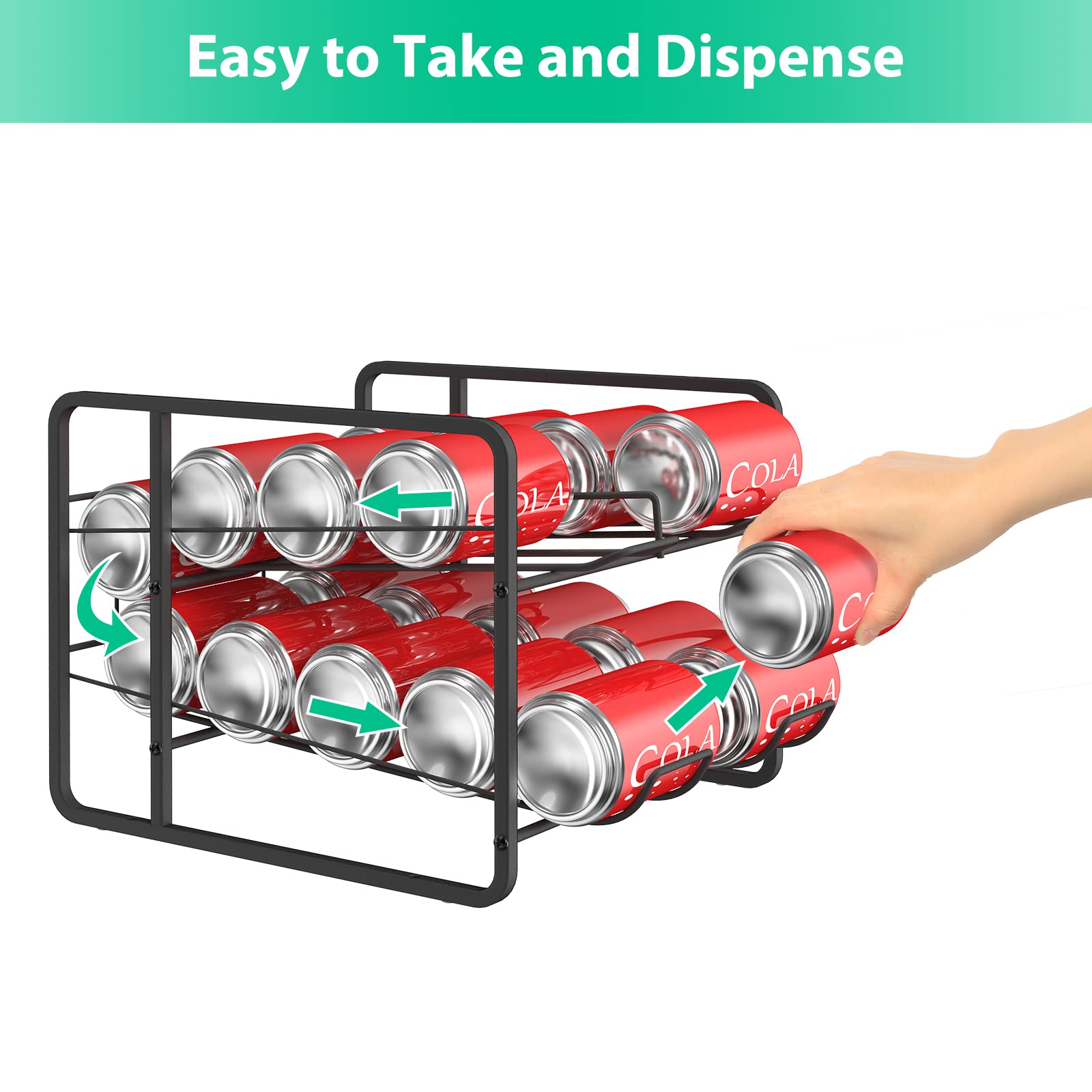 Soda Can Organizer for Pantry Refrigerator 4 Tier Soda Can Organizer for Cabinets Stackable Cola Soda Can Storage Rack Holder Dispenser for Countertop Kitchen Holds 40 Cans, Black