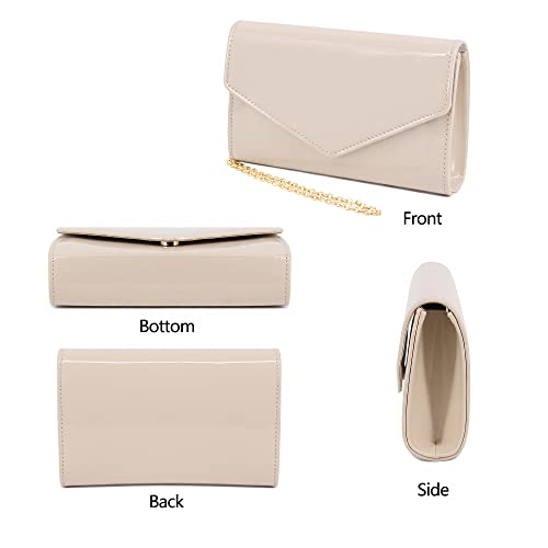 Gabrine Women's Patent Leather Evening Bag Shoulder Bag Clutch Purses Handbag for Wedding Party Prom, Naked color