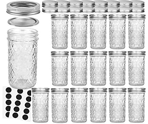 VERONES Mason Jars 12 OZ, Canning Jars Jelly Jars With Regular Lids, Ideal for Jam, Honey, Wedding Favors, Shower Favors, 16 PACK,Extra 16 Lids