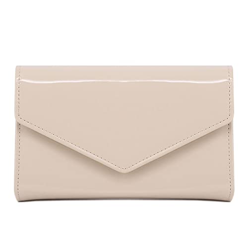Gabrine Women's Patent Leather Evening Bag Shoulder Bag Clutch Purses Handbag for Wedding Party Prom, Naked color