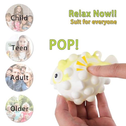 Anboor Pop Fidget Toys, 3D Silicone Puffer Fish Push Bubbles Sensory Toy Pop Stress Ball Anxiety Stress Reliever Toy for Autism Early Education Gift (2 Pack)