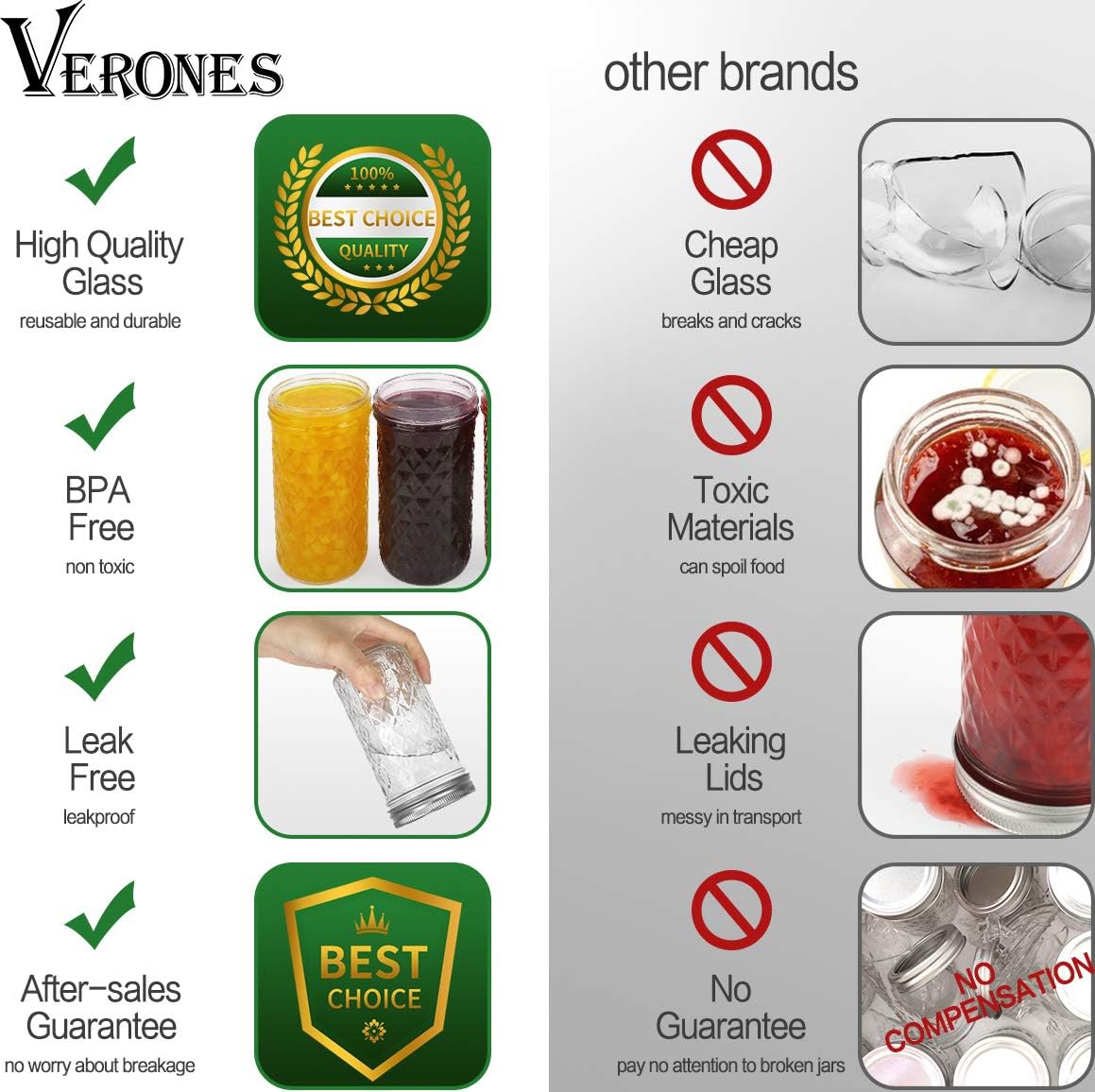 VERONES Mason Jars 12 OZ, Canning Jars Jelly Jars With Regular Lids, Ideal for Jam, Honey, Wedding Favors, Shower Favors, 16 PACK,Extra 16 Lids