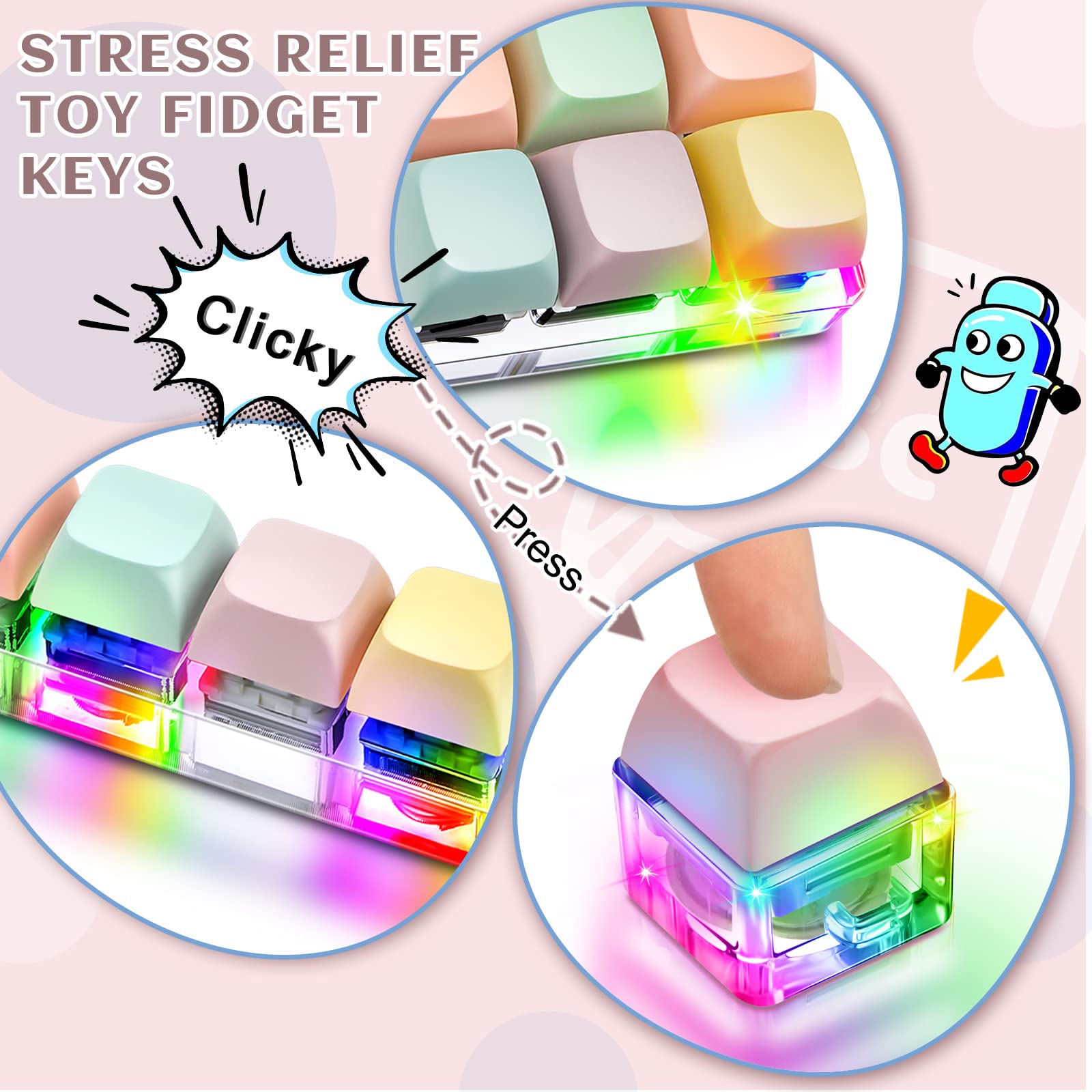 4 Pcs Decompression Toys Keyboard Clicker Toy Keyboard Cube Toy Mechanical Key Toy Keyboard Button Stress Relief for Adult Gifts to Relief Pass Time (Trendy)