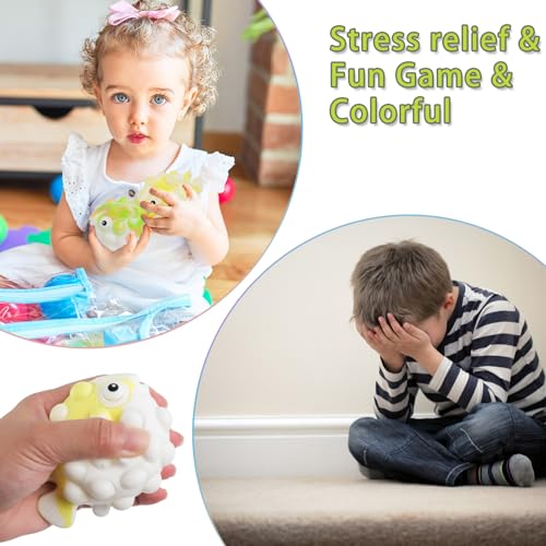 Anboor Pop Fidget Toys, 3D Silicone Puffer Fish Push Bubbles Sensory Toy Pop Stress Ball Anxiety Stress Reliever Toy for Autism Early Education Gift (2 Pack)