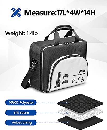 DEVASO PS5 Carrying Case, Travel Case for Playstation 5 Console and PS5 Disk/Digital Edition, Large Capacity Storage Bag for Games Accessories(Black&White)