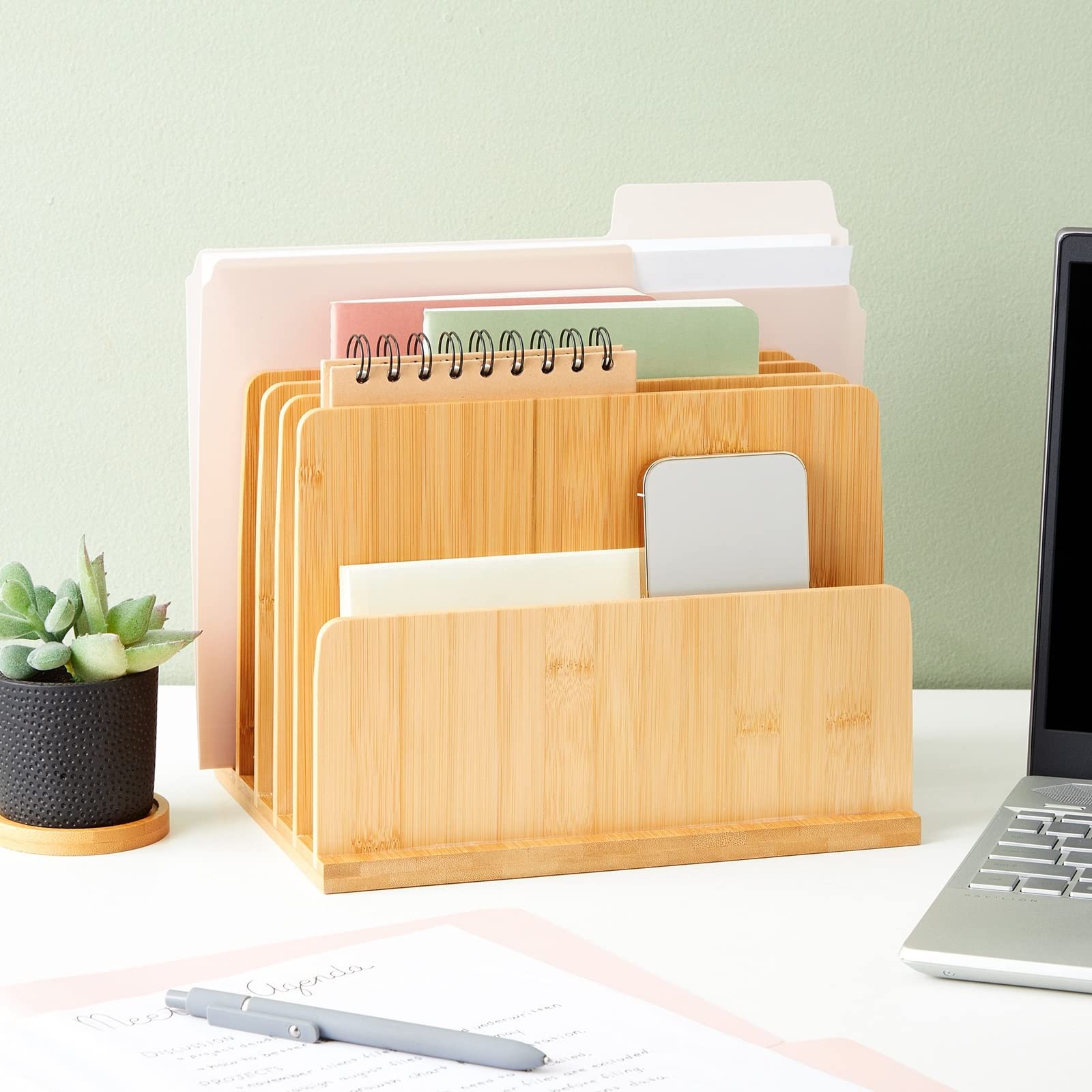 Paper Junkie Bamboo Wood Mail, File, Letter, and Envelope Organizer with 5 Slots for Office Desk (10 x 7 In)