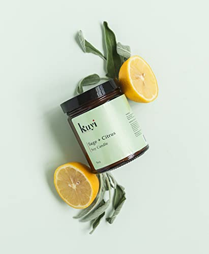 Kuyi Essentials Hand-Poured Premium Scented Aromatherapy Soy Candles for Home, Gifts for Women, 9oz Jar, 70 Hour + Burn Time (Sage & Citrus)