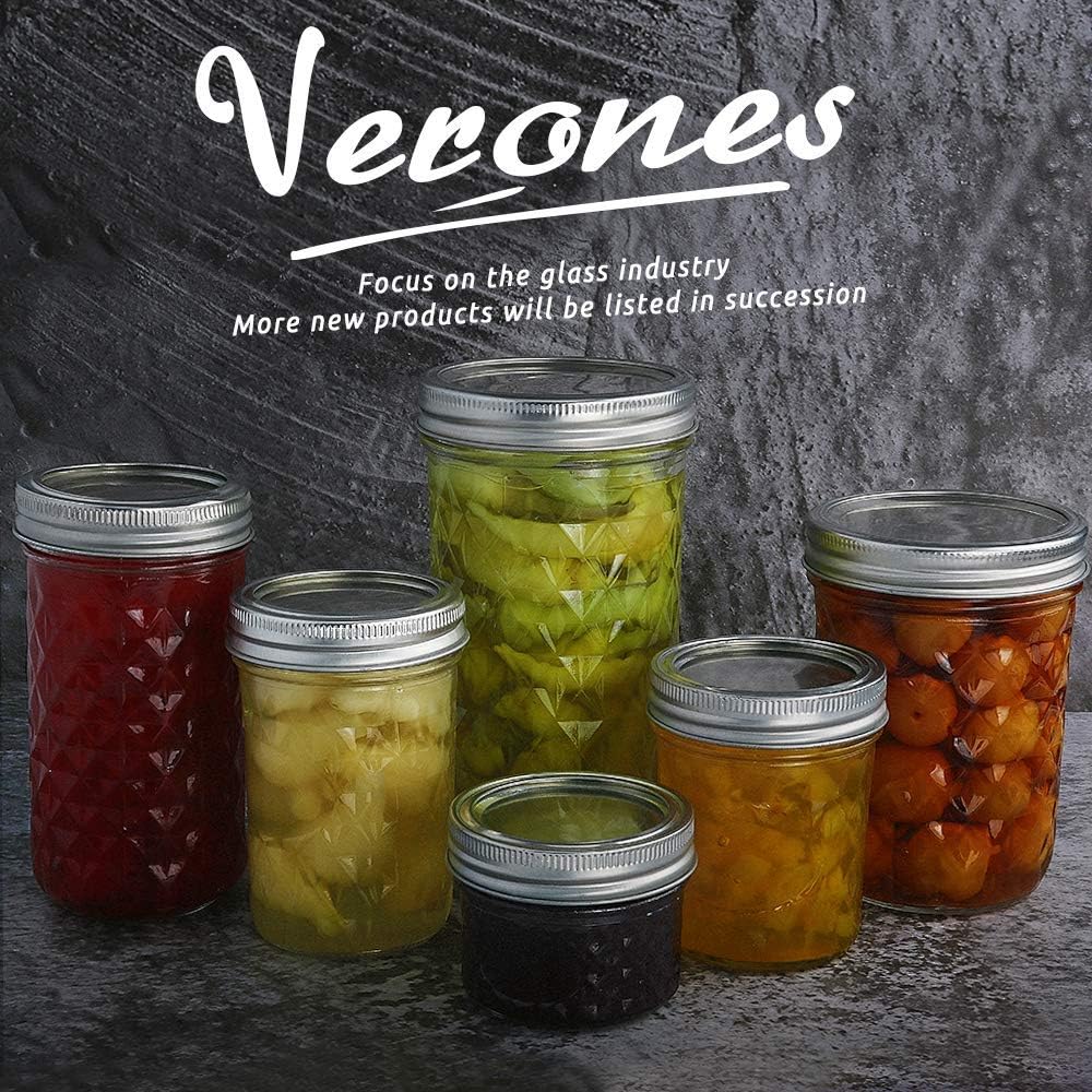 VERONES Mason Jars 12 OZ, Canning Jars Jelly Jars With Regular Lids, Ideal for Jam, Honey, Wedding Favors, Shower Favors, 16 PACK,Extra 16 Lids