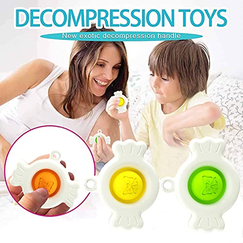 SVNVIOZ 3-Pack Simple Candy Dimple Push Pop-It Fidget Toys, Pop Keychain Toy Single Popit Fidget Popper Portable Fidget Toy with Buckle Ring Stress Relief and Anti-Anxiety Puzzle Fun