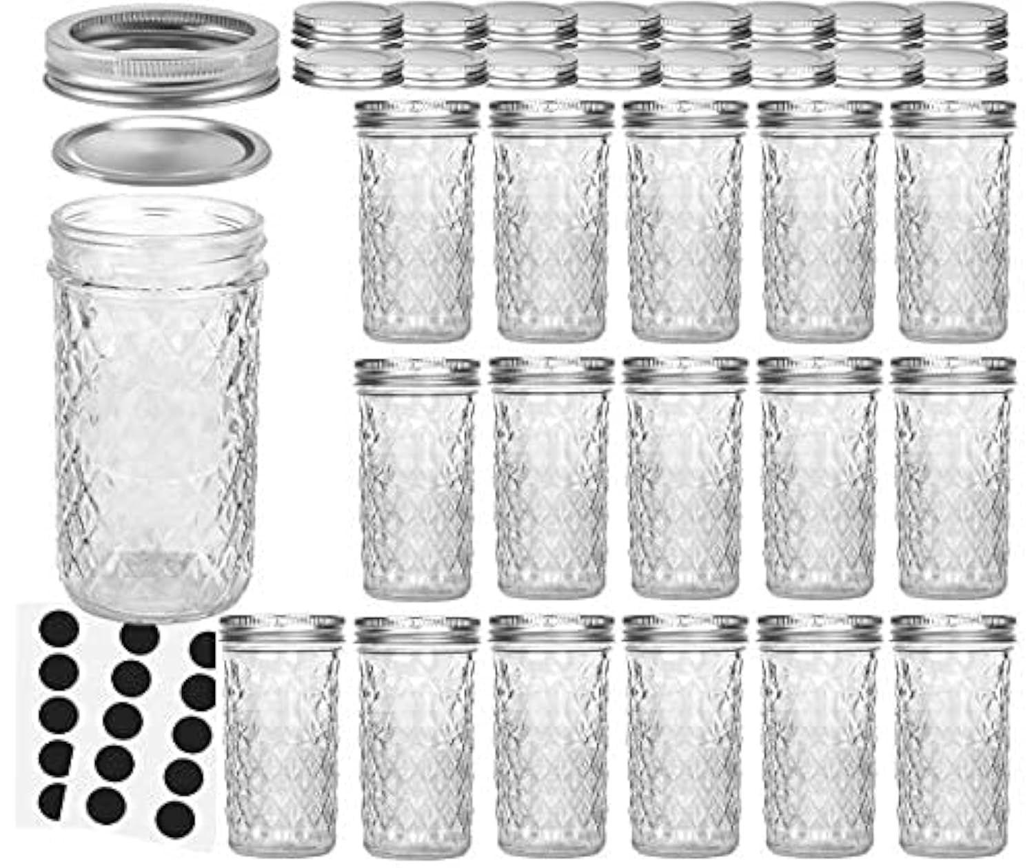 VERONES Mason Jars 12 OZ, Canning Jars Jelly Jars With Regular Lids, Ideal for Jam, Honey, Wedding Favors, Shower Favors, 16 PACK,Extra 16 Lids