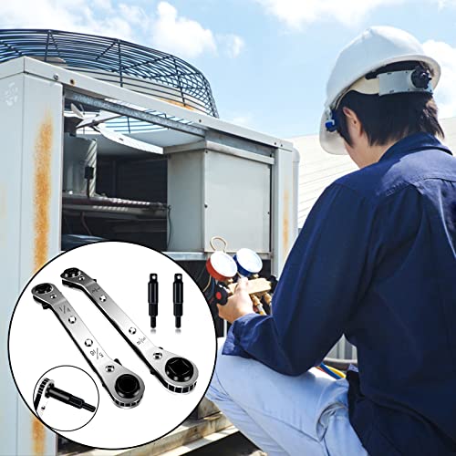 Hvac Service Wrench Tools Set,Refrigeration Wrench,3/8 to 1/4, 5/16 x 1/4 Ratchet Service Hvac Tools with 2 Hexagon Bit Adapter Kit for Air Conditioning Refrigeration Tools and Equipment Repair