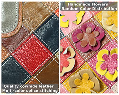Maxzoom Womens Genuine Leather Hobo Bag Colorful Shoulder Handbag Purses with Contrast Color Patchwork and Handmade