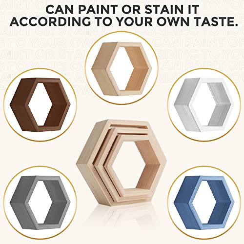 Bettabode Set of 3 Hexagon Shelves β Wood Honeycomb Shelves, Wall Decor for Living Room, Bedroom β Modern Wall Mount Hexagon Floating Shelves β Floating Hexagon Shelves with Photo Frame